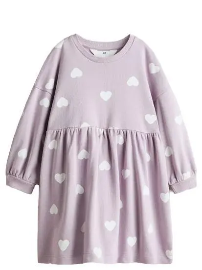 H&m Oversized Sweatshirt Dress With Gathered Hips - Dusty Purple/hearts