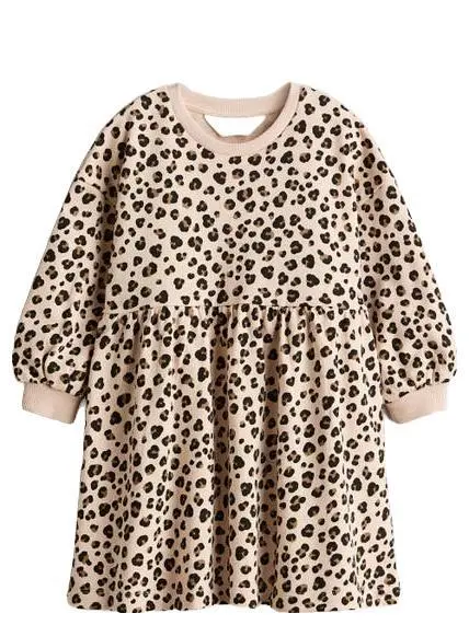 H&m Oversized Sweatshirt Dress With Gathered Hips - Light Beige/leopard Print