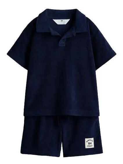 H&m 2-piece Velour Set - Navy Blue