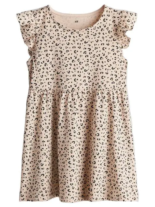H&m Printed Cotton Dress - Light Beige/leopard Print