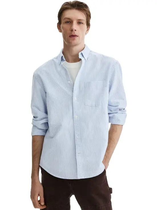 H&m Regular Fit Oxford Shirt - Light Blue/striped