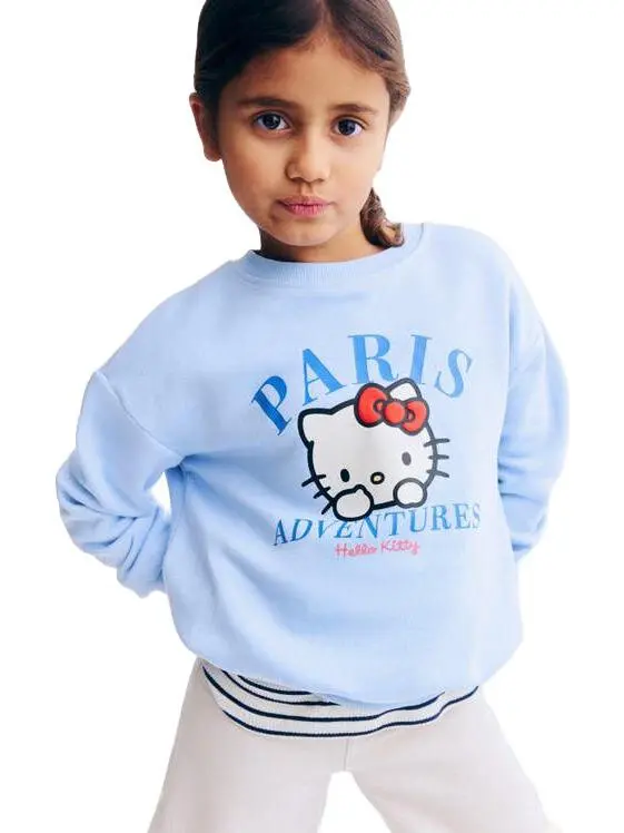 H&m Printed Sweatshirt With Hello Kitty Graphic - Light Blue/hello Kitty