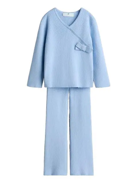 H&m 2-piece Top And Leggings Set - Light Blue