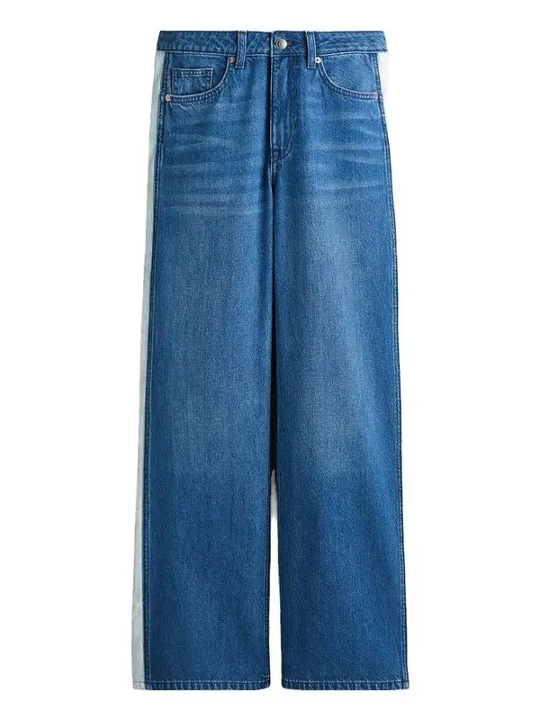 H&m Wide Leg Jeans With Side Stripes - Denim Blue/white