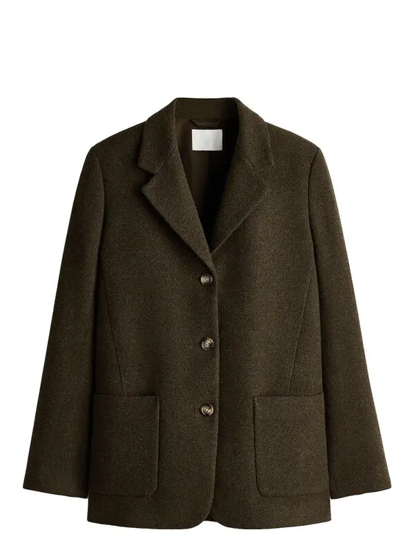 H&m Wool-blend Single-breasted Blazer With Notch Lapels - Dark Khaki Green