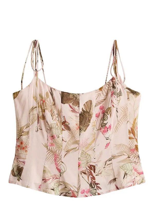 H&m Tie-strap Viscose-blend Top - Light Peach Pink/floral