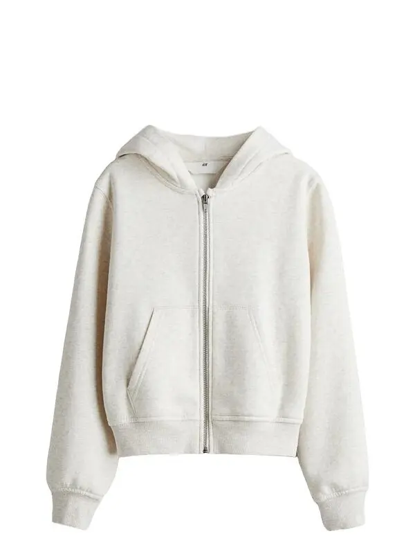 H&m Zip-through Hoodie With Soft Brushed Interior - Cream Melange