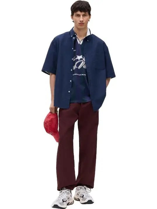 H&m Relaxed-fit Short-sleeved Oxford Shirt - Dark Blue