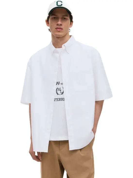 H&m Relaxed-fit Short-sleeved Oxford Shirt - White