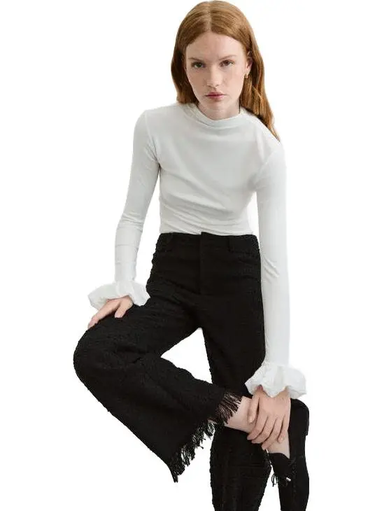 H&M Textured Wide Leg Trousers - Black