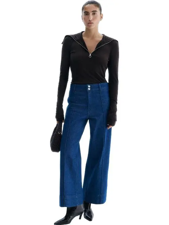 H&M High Waist Wide Leg Ankle Jeans - Blue