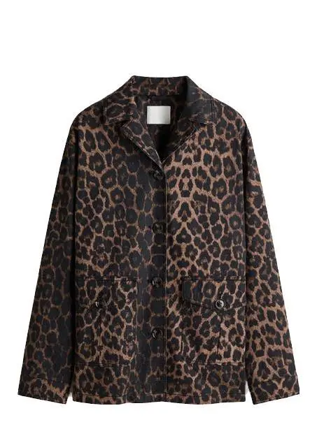 H&m Twill Jacket With Resort Collar And Leopard Print - Brown/leopard Print
