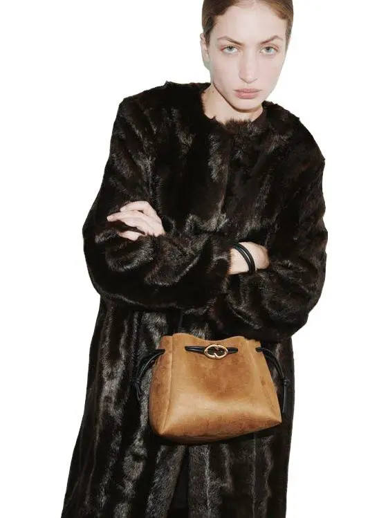 H&m Drawstring Detail Shoulder Bag With Croc Effect - Brown