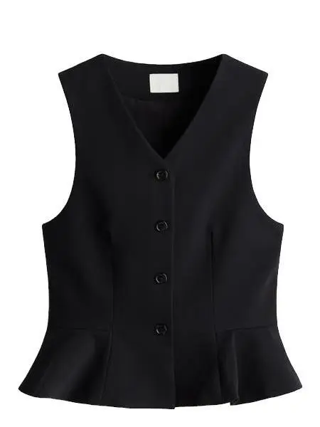 H&m V-neck Peplum Waistcoat - Black