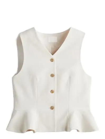 H&m V-neck Peplum Waistcoat - Cream
