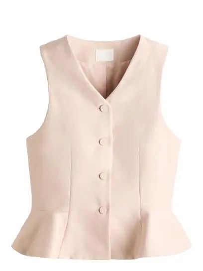 H&m V-neck Peplum Waistcoat - Light Beige