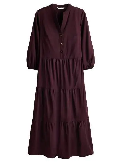 H&m Tiered Midi Dress With Balloon Sleeves And Leopard Print - Dark Purple