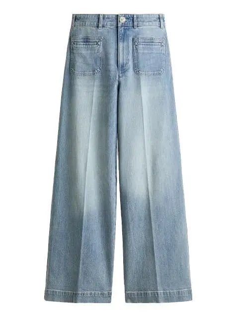 H&m Wide Leg High Rise Jeans - Light Denim Blue