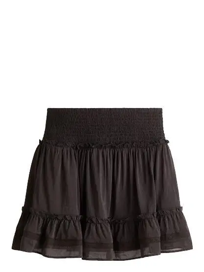 H&m Tiered Viscose-blend Skirt With Smocked Waist - Black