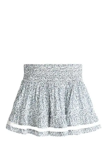 H&m Tiered Viscose-blend Skirt With Smocked Waist - Blue/floral