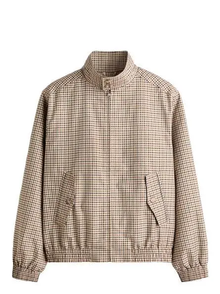 H&m Twill Jacket With Stand Collar - Beige/checked