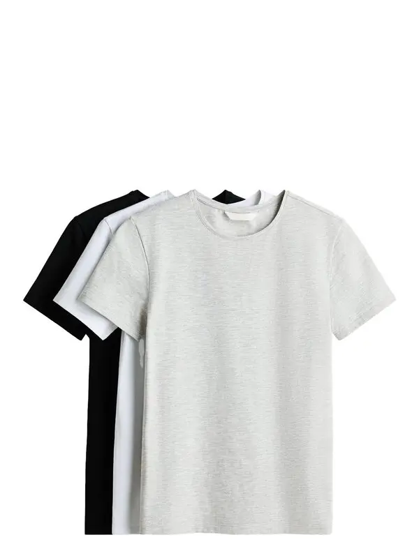 H&m 3-pack Fitted Cotton Jersey T-shirts - Gray Melange/white/black