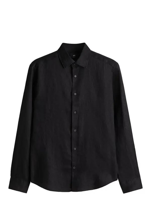 H&m Slim Fit Linen Shirt - Black
