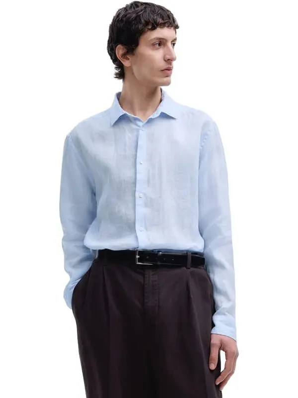 H&m Slim Fit Linen Shirt - Light Blue