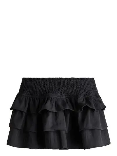 H&m Tiered Skort With Smocked Waist - Washed Black