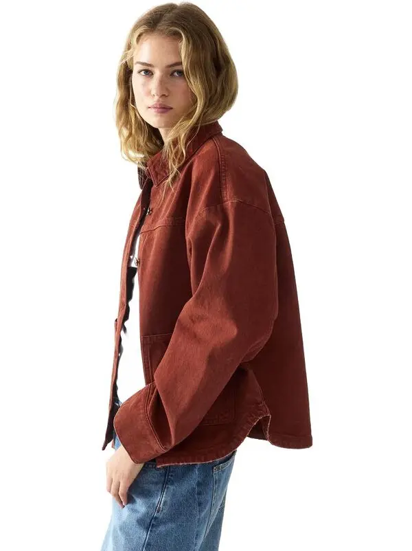 H&m Cotton Twill Shacket With Classic Collar - Rust Brown