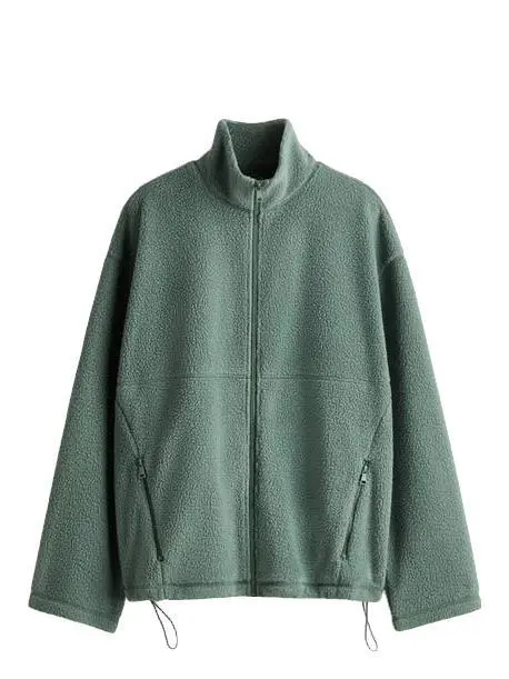 H&m Teddy Jacket With Stand Collar And Zip Detail - Dusty Emerald Green