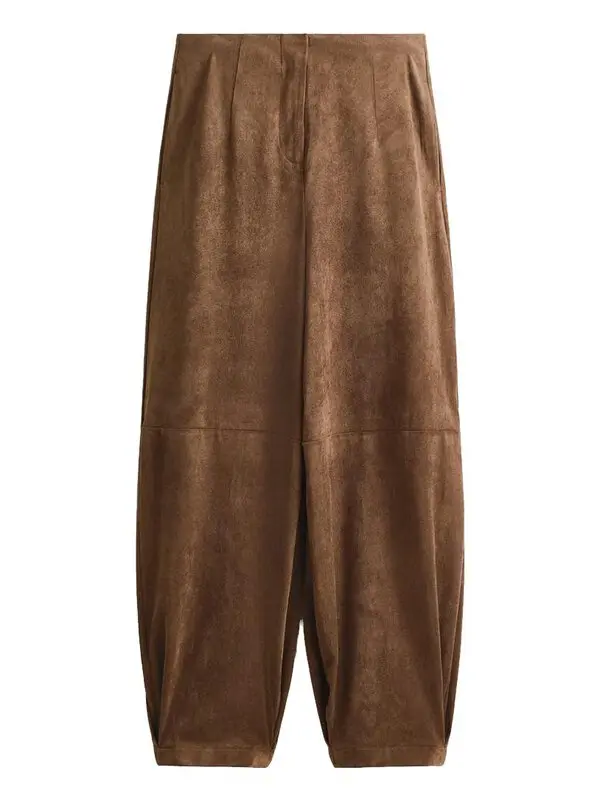 H&m Barrel Leg Trousers In Jersey With Napped Finish - Brown