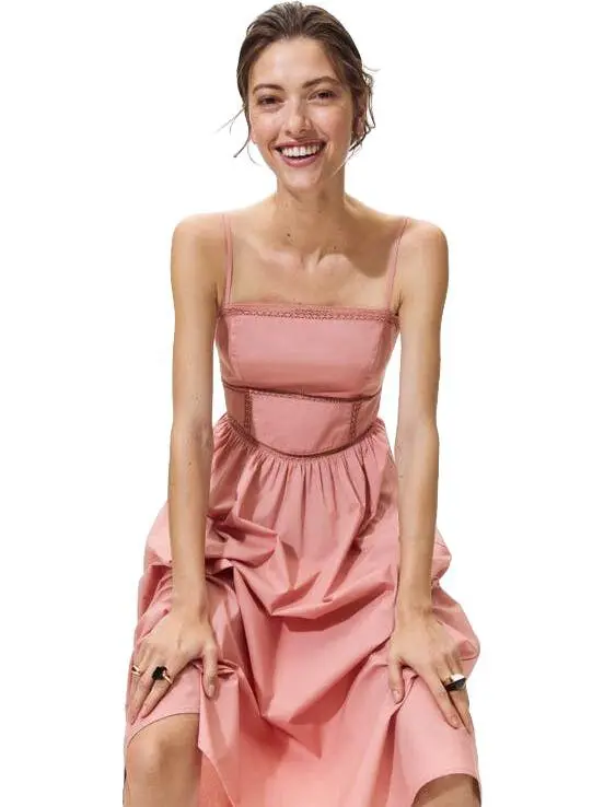 H&m Cotton Dress With Tie-top Shoulder Straps - Dusty Pink