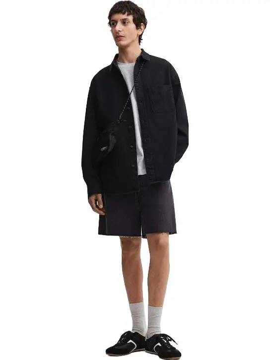 H&m Short Baggy Denim Shorts With Raw Edge Hems - Denim Black