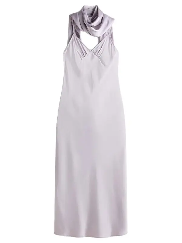 H&m Strappy Satin Maxi Dress With Scarf - Light Purple