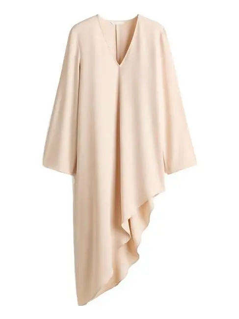 H&m Asymmetrical V-neck Long Sleeve Dress - Cream