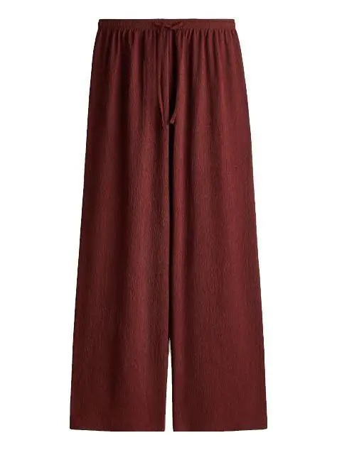 H&m Loose-fit Jersey Wide-leg Trousers With Drawstring Waist - Dark Rust Red