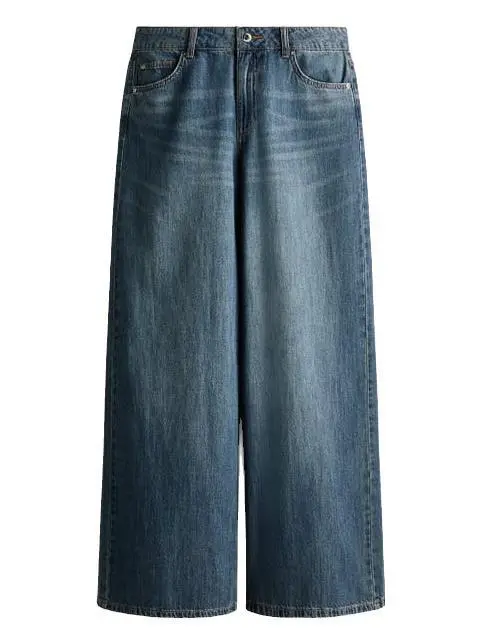 H&m Wide Leg Regular Waist Jeans - Denim Blue