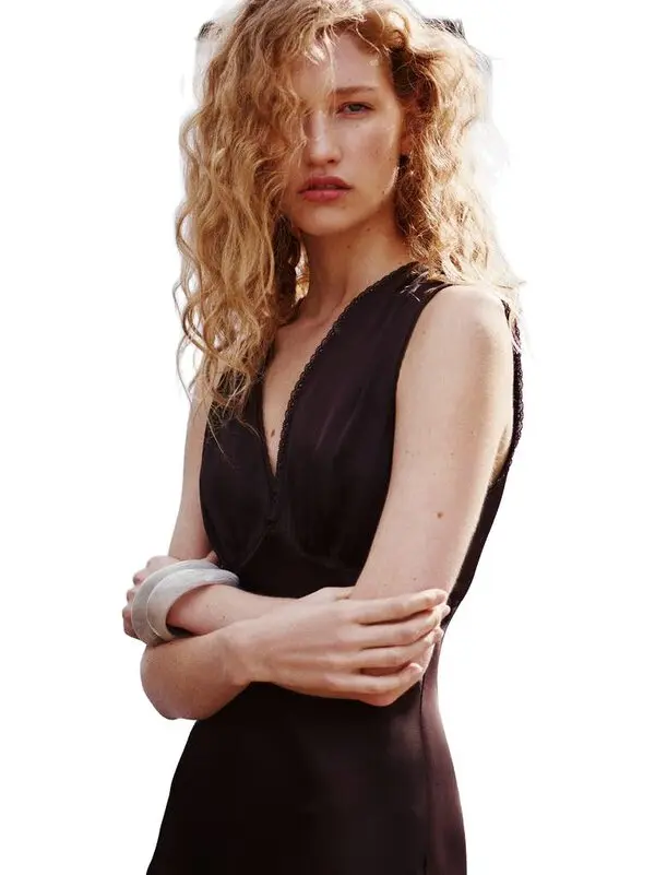H&m Sleeveless Satin Midi Dress With Lace Trim - Dark Brown