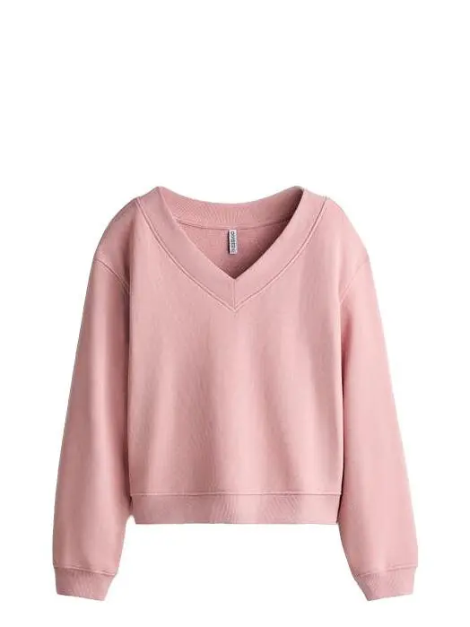 H&m V-neck Sweatshirt - Dusty Pink