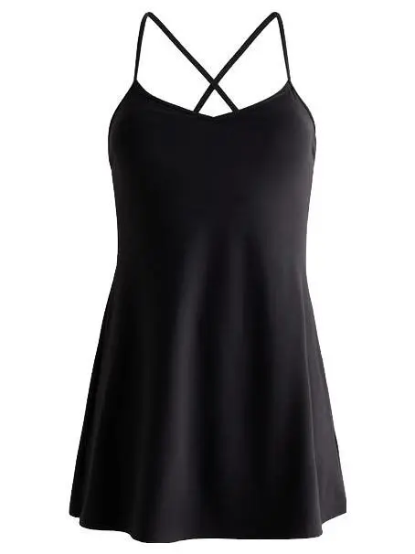 H&m Short Tennis Dress With Sweetheart Neckline And Criss-cross Straps - Black