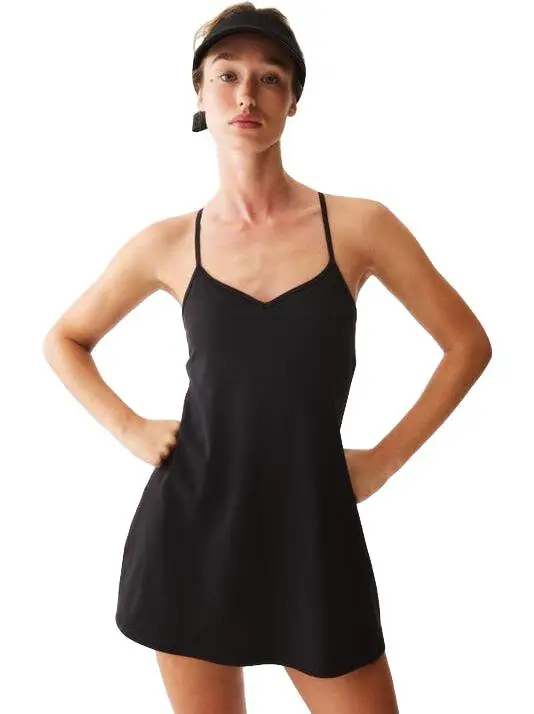 H&m Short Tennis Dress With Sweetheart Neckline And Criss-cross Straps - Black