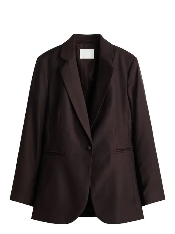 H&m Single-breasted Blazer With Notched Lapels - Dark Brown
