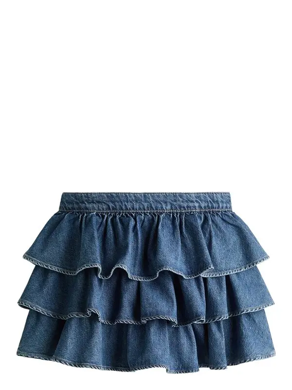 H&m Tiered Denim Mini Skirt - Denim Blue
