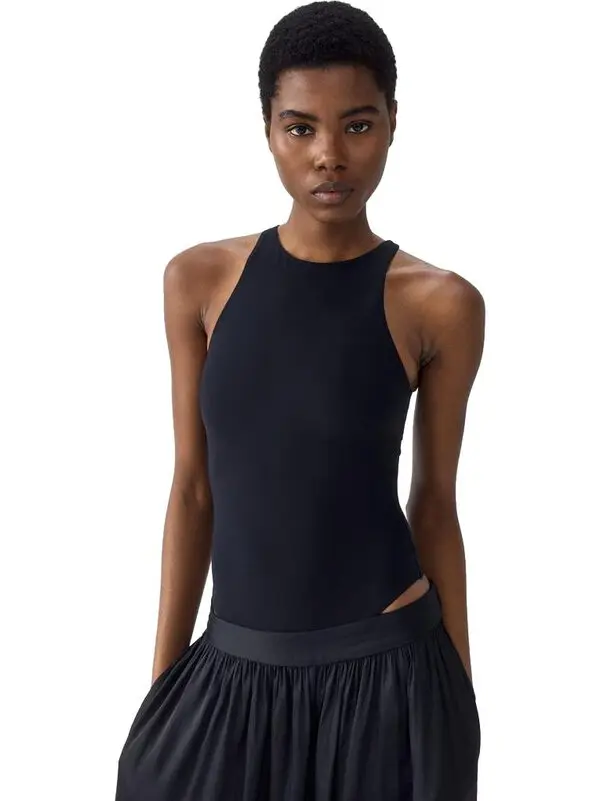 H&m Sleeveless Thong Bodysuit With Racer Back - Black