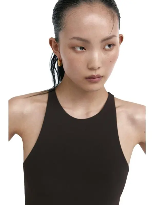 H&m Sleeveless Thong Bodysuit With Racer Back - Dark Brown
