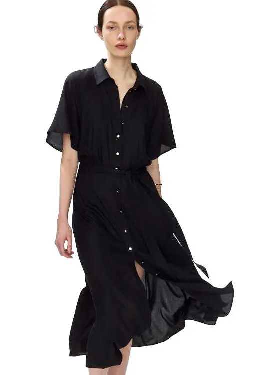 H&m Belted Tie Shirt Dress With Raglan Sleeves - Black