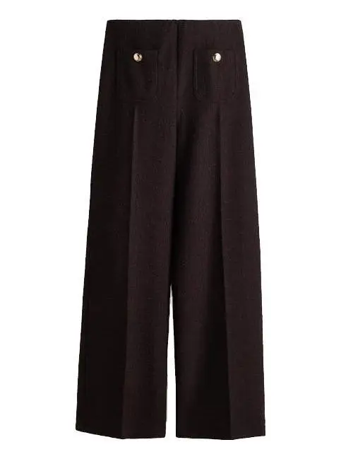 H&m Straight-leg Trousers With High Waist And Patch Pockets - Dark Brown