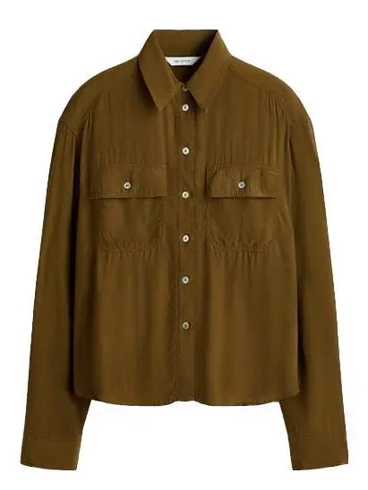 H&m Viscose Shirt - Dark Khaki Green