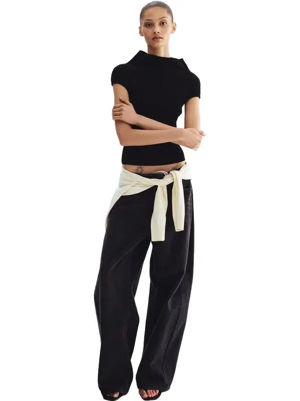 H&m Mock Neck Fine-knit Top - Black